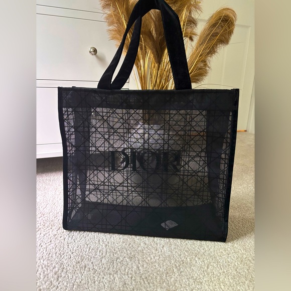 Bags | Gwp Christian Dior Black Velvet Mesh Tote Nip | Poshmark